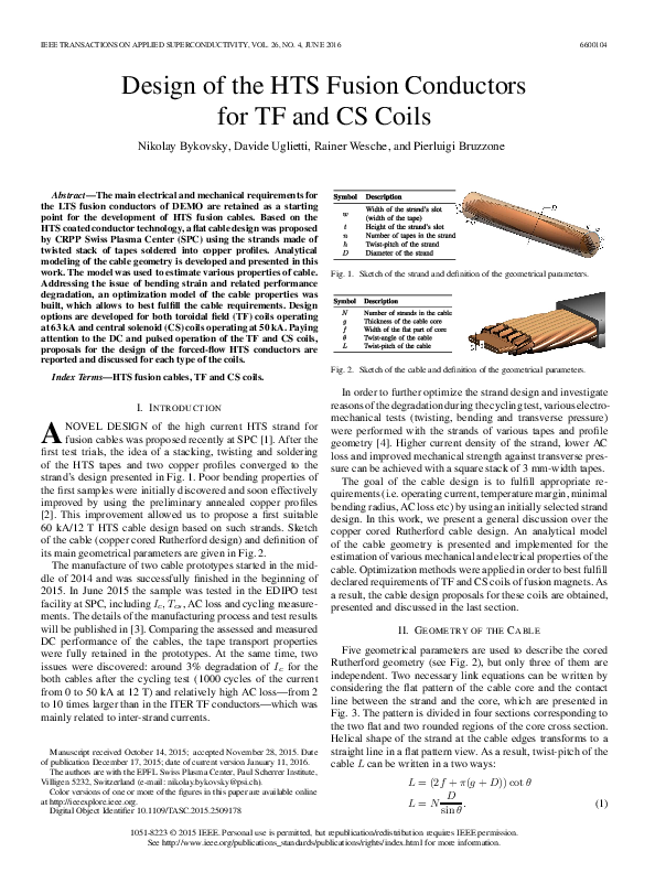 (PDF) Design of the HTS fusion conductors for TF and CS coils