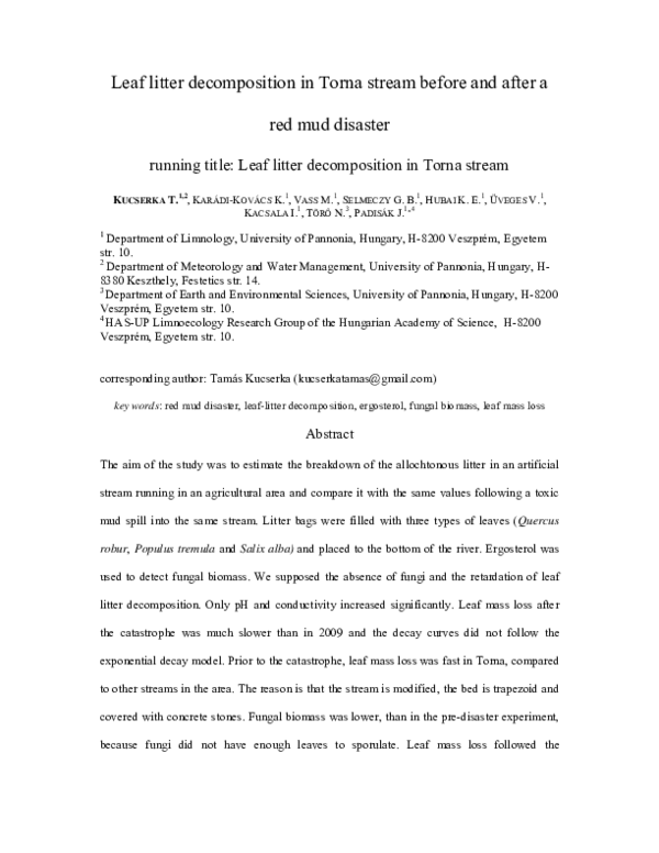 (PDF) Leaf litter decomposition in Torna stream before and after a red ...