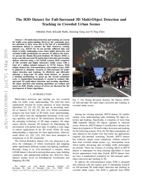 (PDF) The H3D Dataset for Full-Surround 3D Multi-Object Detection and Tracking in Crowded Urban ...