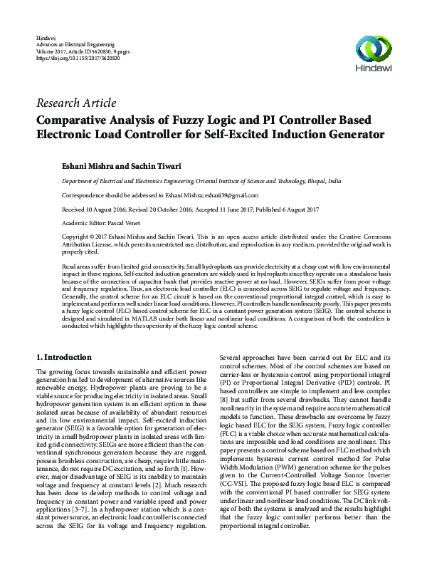 (PDF) Comparative Analysis of Fuzzy Logic and PI Controller Based Electronic Load Controller for ...