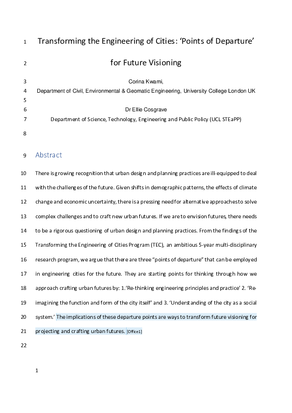 (PDF) Transforming the engineering of cities: ‘points of departure’ for ...