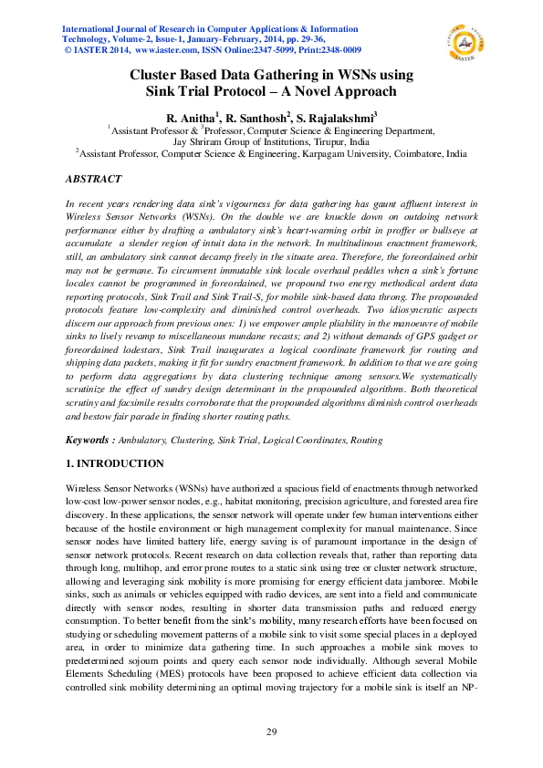 Pdf Cluster Based Data Gathering In Wsns Using Sink Trial Protocol A Novel Approach Iaeme