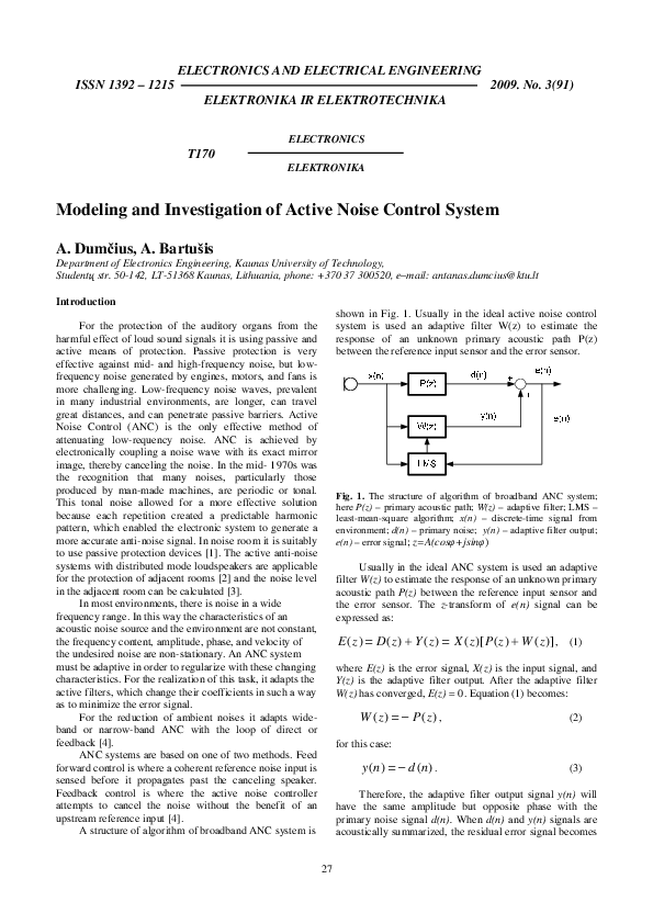 (PDF) Modeling and investigation of active noise control system