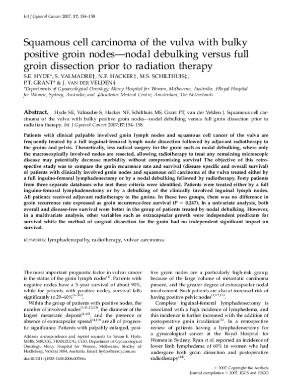 (PDF) Squamous cell carcinoma of the vulva with bulky positive groin ...