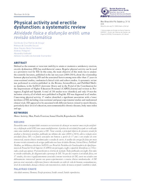 (PDF) Physical activity and erectile dysfunction: a systematic review