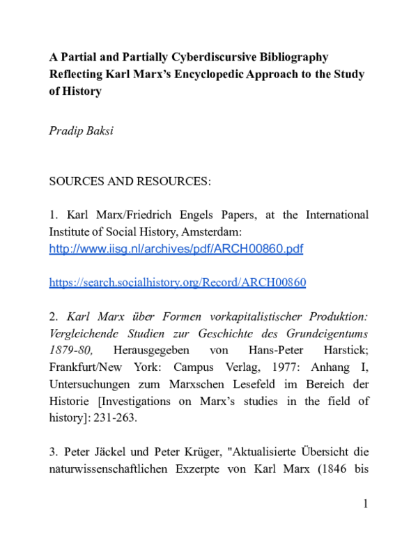 (PDF) A Bibliography Reflecting Karl Marx's Study of History, 21 ...