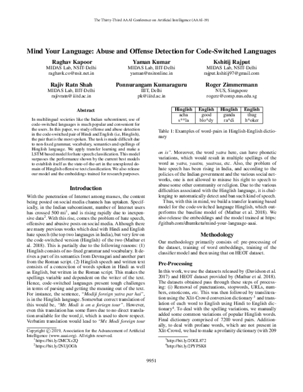 (PDF) Mind Your Language: Abuse and Offense Detection for Code-Switched ...