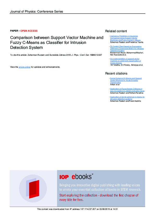 (PDF) Comparison between Support Vector Machine and Fuzzy C-Means as Classifier for Intrusion ...