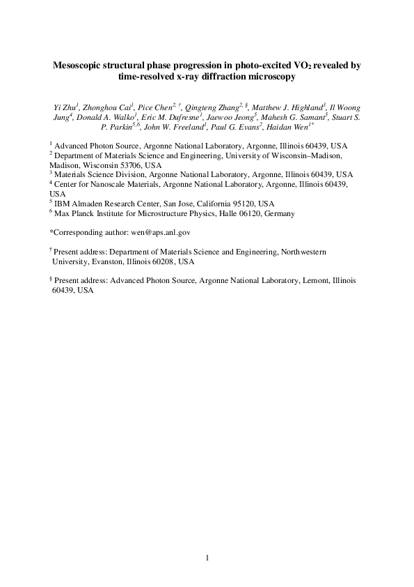 (PDF) Mesoscopic structural phase progression in photo-excited VO2 revealed by time-resolved x ...