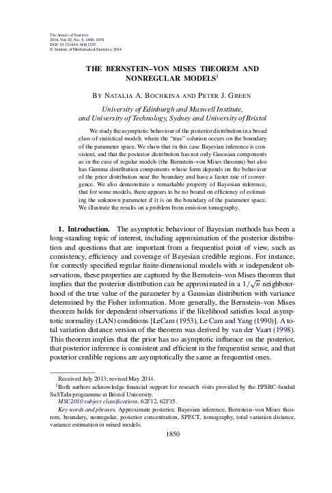 Pdf The Bernstein Von Mises Theorem And Nonregular Models