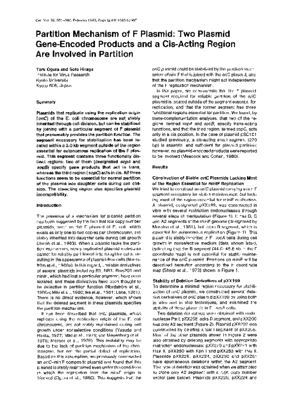 (PDF) Partition mechanism of F plasmid: Two plasmid gene-encoded ...
