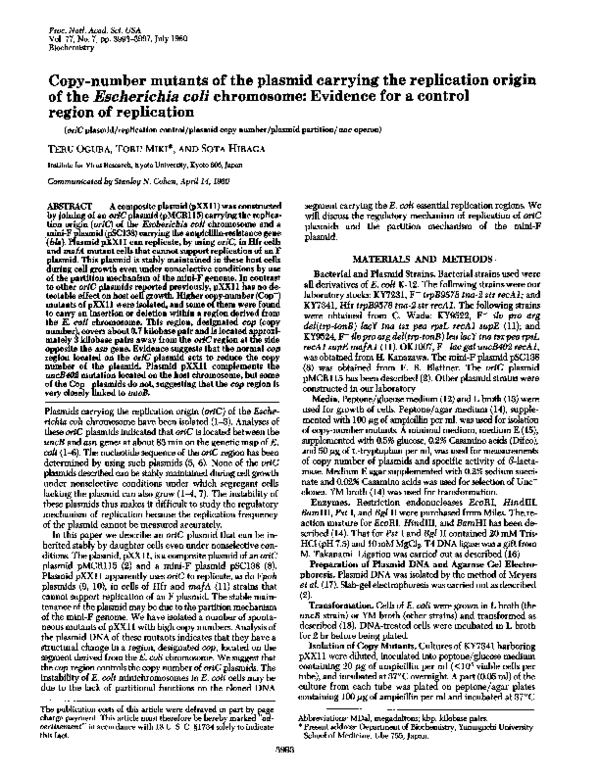 (PDF) Copy-number mutants of the plasmid carrying the replication ...