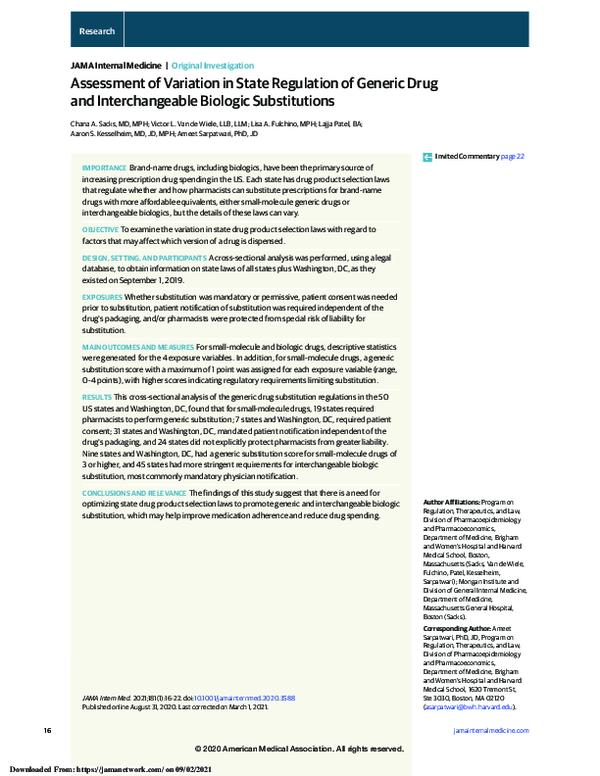 (PDF) Assessment of Variation in State Regulation of Generic Drug and ...