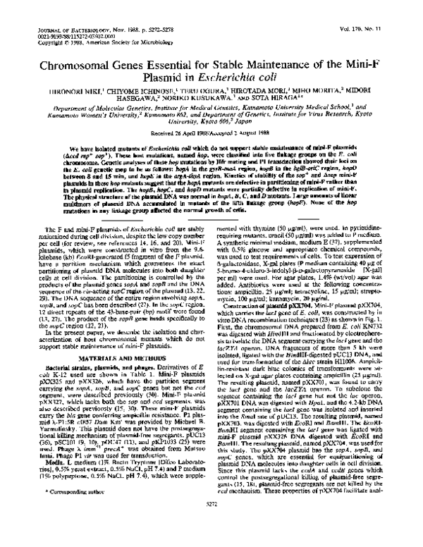 (PDF) Chromosomal genes essential for stable maintenance of the mini-F ...