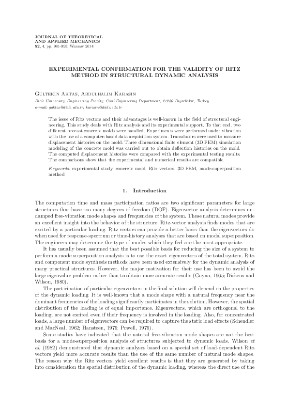 (PDF) Experimental confirmation for the validity of Ritz method in structural dynamic analysis ...