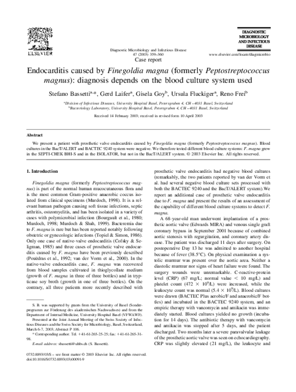 (PDF) Endocarditis caused by Finegoldia magna (formerly ...