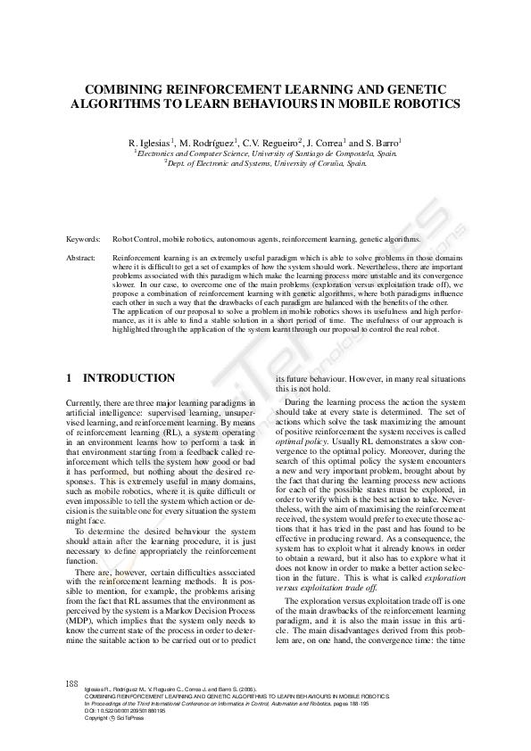 (PDF) Combining reinforcement learning and genetic algorithms to learn ...
