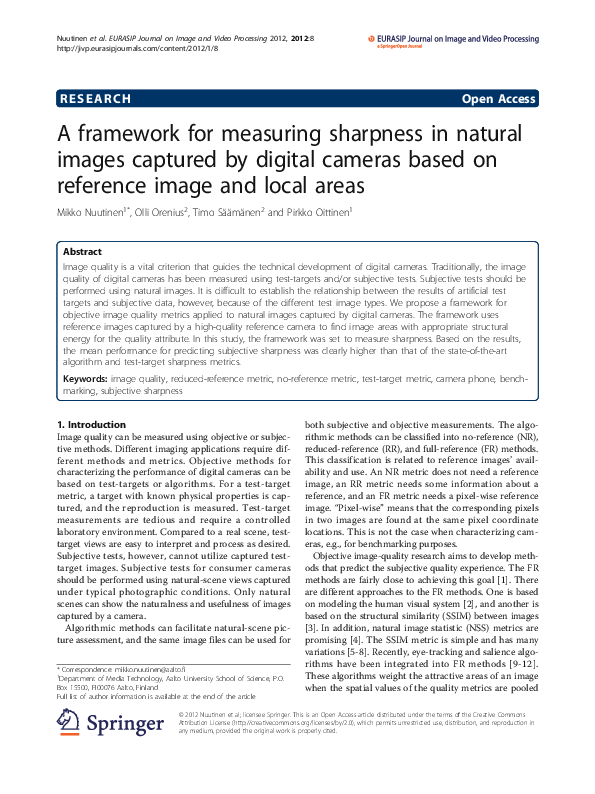 (PDF) A framework for measuring sharpness in natural images captured by ...