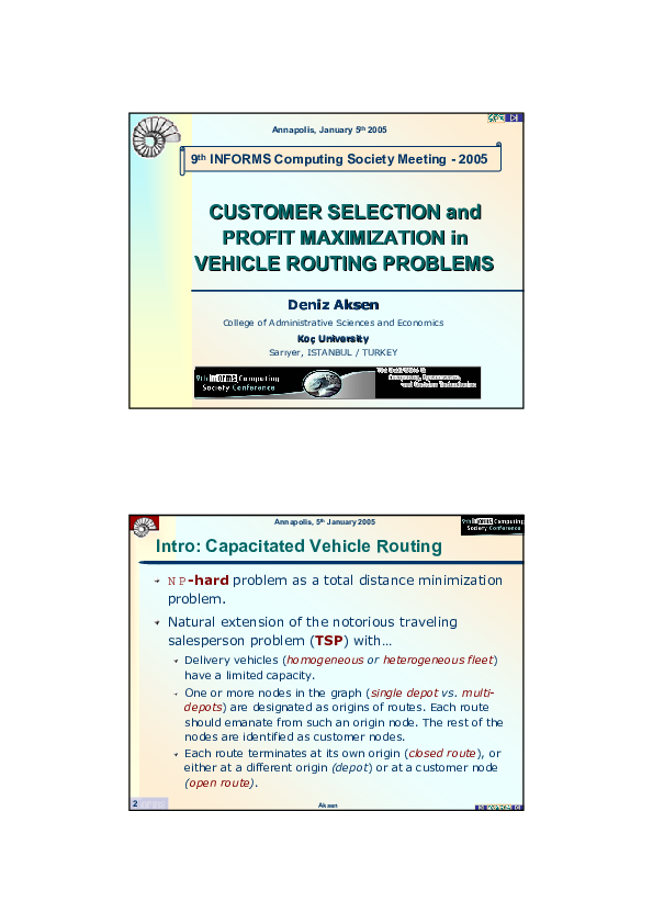 (PDF) Customer Selection and Profit Maximization in Vehicle Routing ...