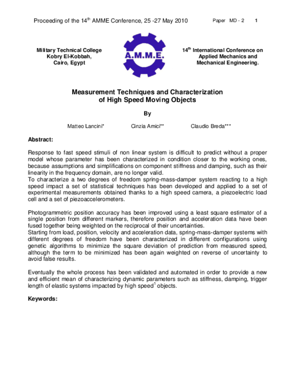 (PDF) Measurement Techniques and Characterization of High Speed Moving ...