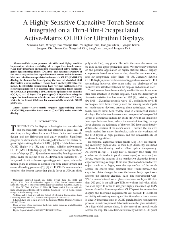 (PDF) A Highly Sensitive Capacitive Touch Sensor Integrated on a Thin ...