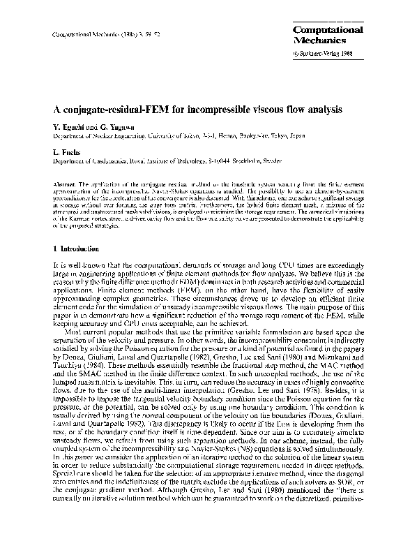 (PDF) A conjugate-residual-FEM for incompressible viscous flow analysis