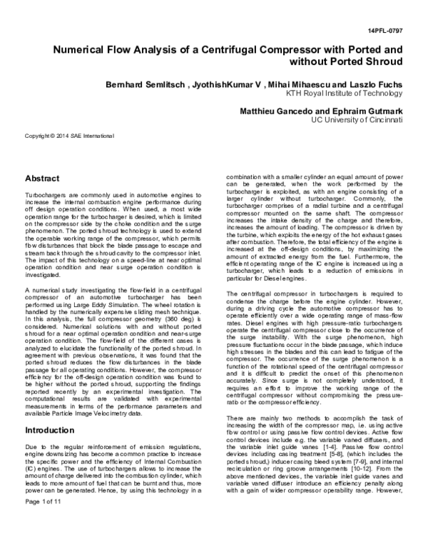 Pdf Numerical Flow Analysis Of A Centrifugal Compressor With Ported And Without Ported Shroud