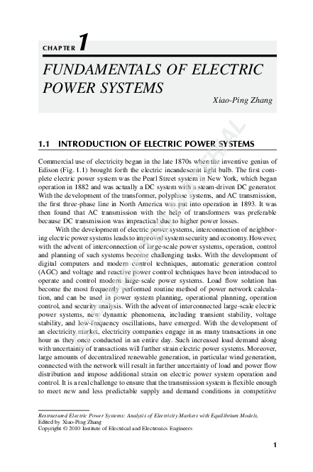 (PDF) Introduction to Electric Power Systems