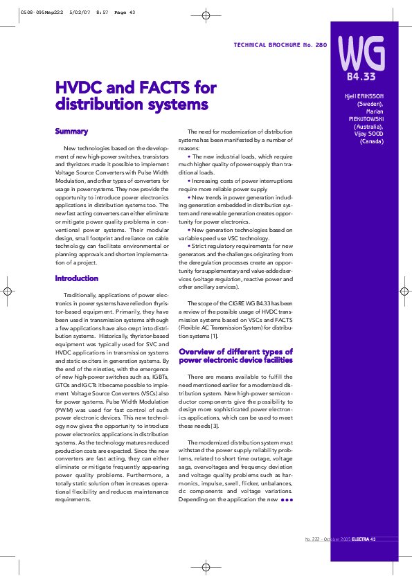 (PDF) HVDC and FACTS for Distribution Systems