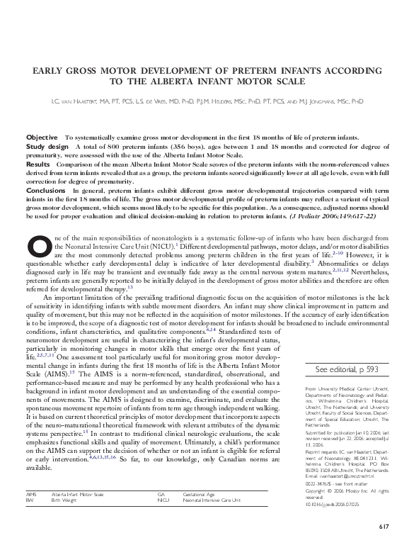 (PDF) Early gross motor development of preterm infants according to the ...