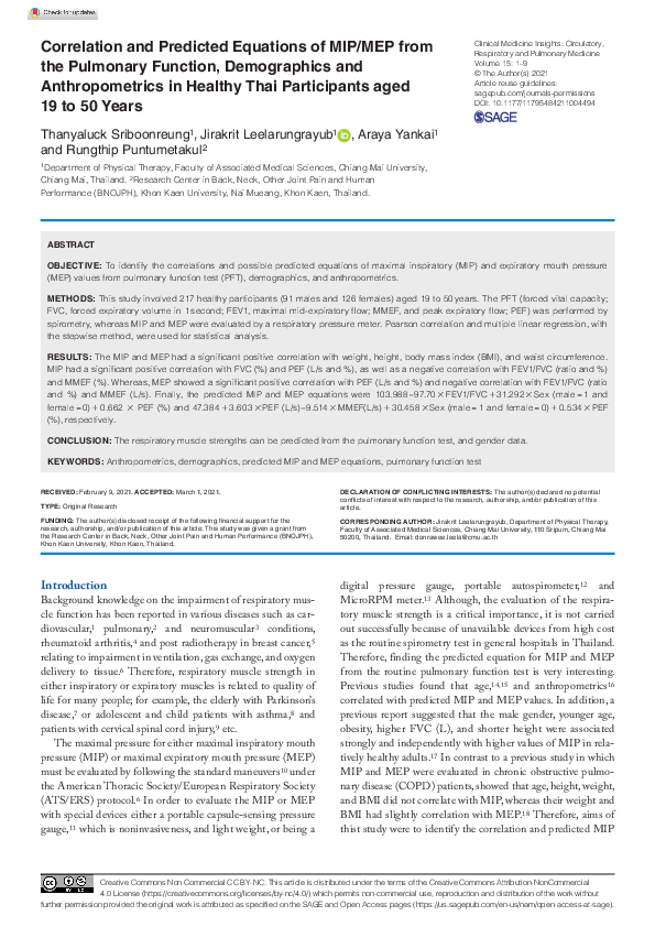 Pdf Correlation And Predicted Equations Of Mip Mep From The Pulmonary