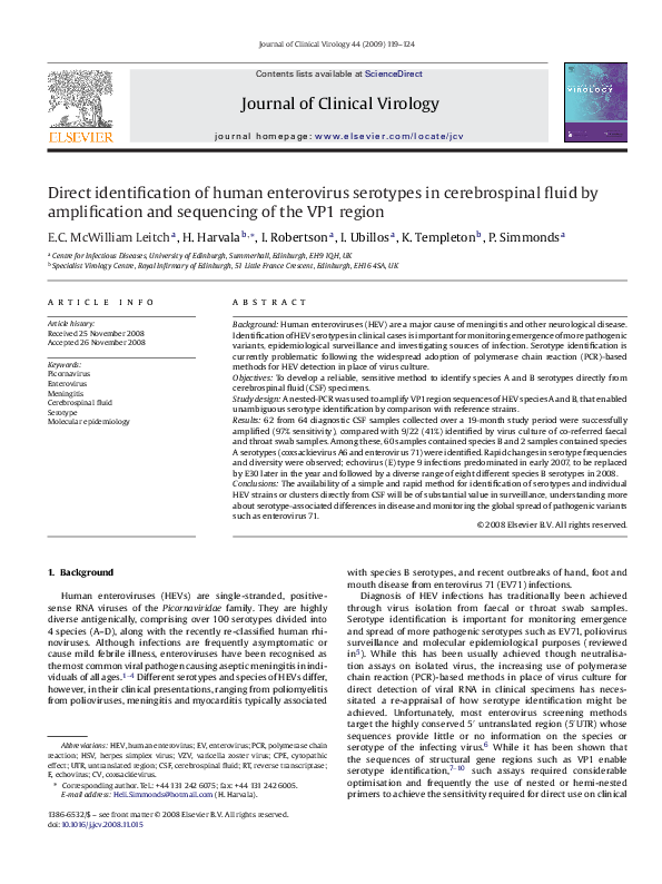 (PDF) Direct identification of human enterovirus serotypes in ...