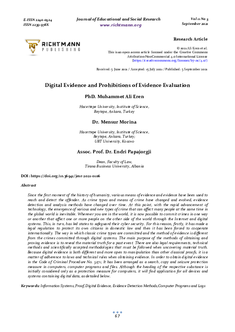 (PDF) Digital Evidence and Prohibitions of Evidence Evaluation