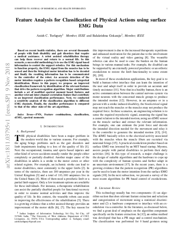 (PDF) Feature Analysis for Classification of Physical Actions using ...