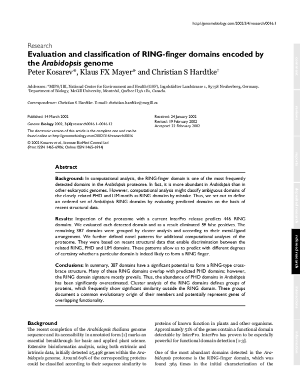 Evaluation and classification of RING-finger domains encoded by the ...