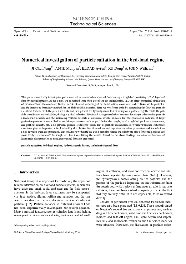 (PDF) Numerical investigation of particle saltation in the bed-load regime