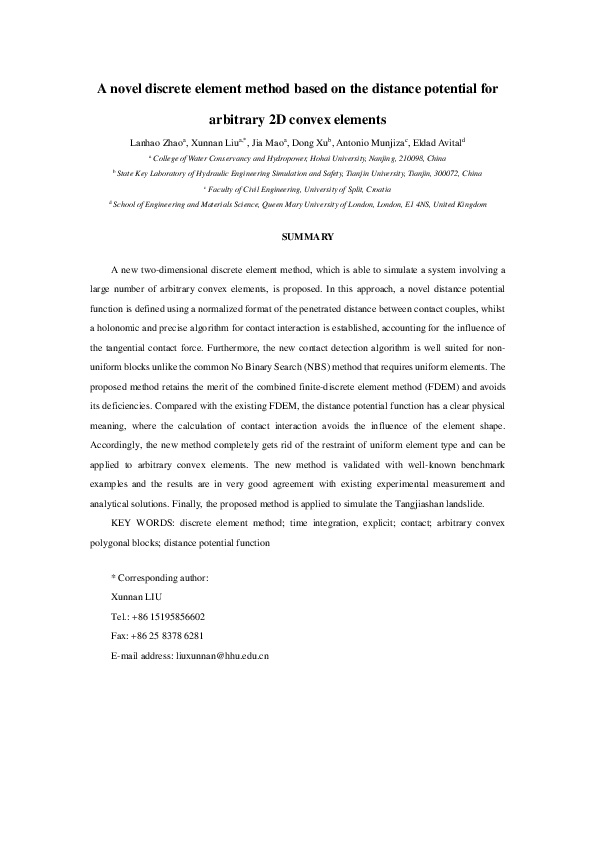 Pdf A Novel Discrete Element Method Based On The Distance Potential For Arbitrary 2d Convex