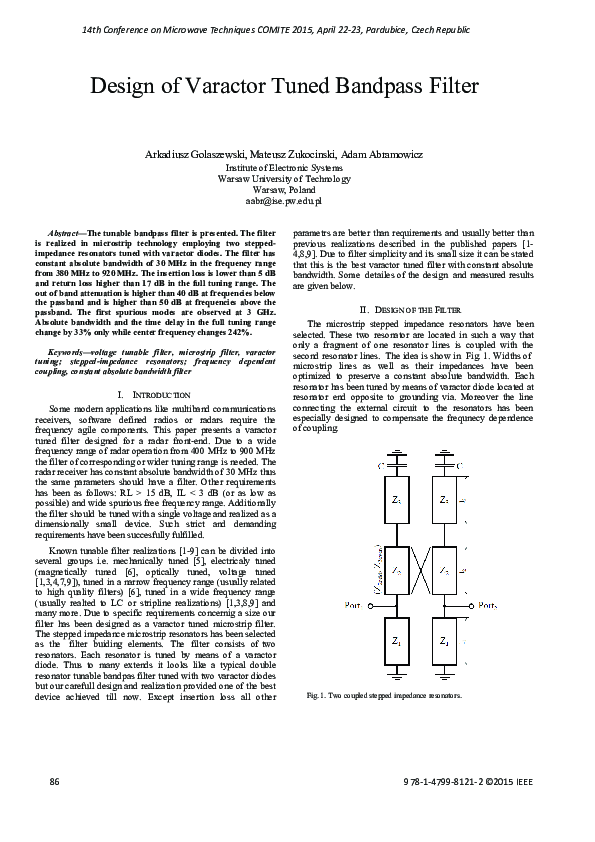 (PDF) Design of varactor tuned bandpass filter