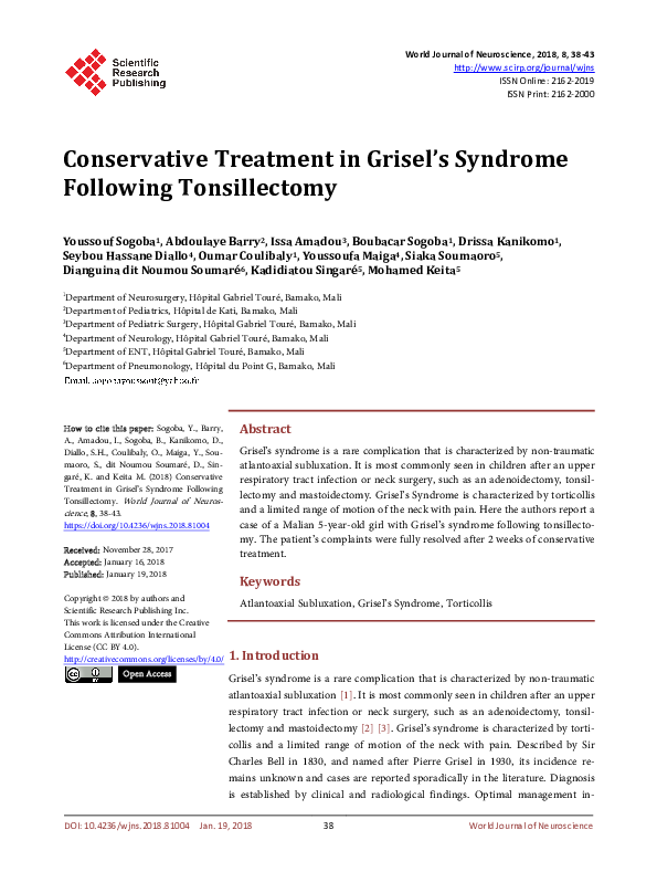 (PDF) Conservative Treatment in Grisel’s Syndrome Following Tonsillectomy