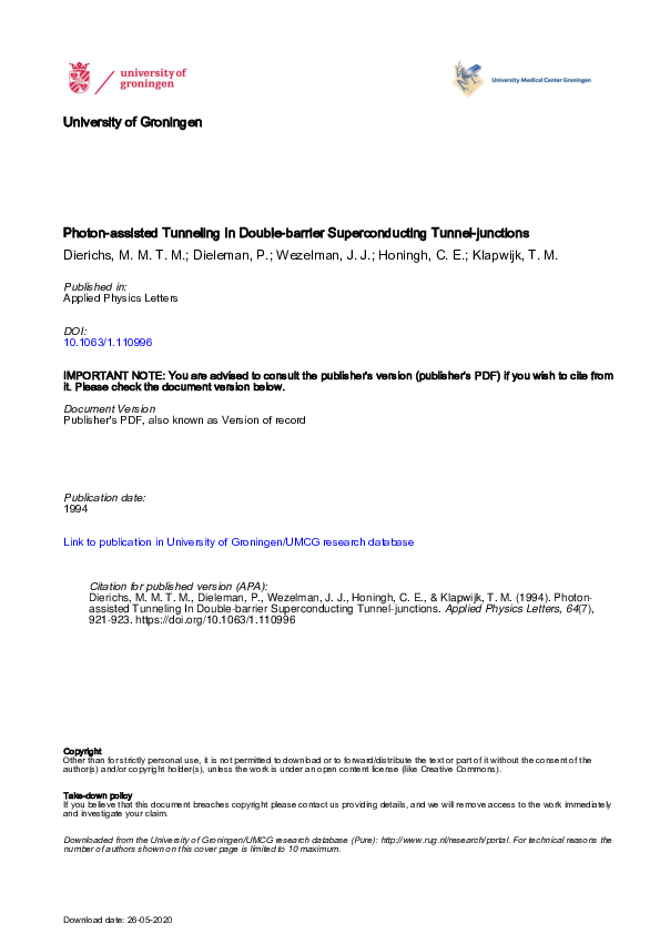 Pdf Photon Assisted Tunneling In Double Barrier Superconducting