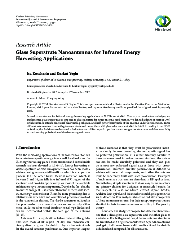 (PDF) Glass Superstrate Nanoantennas for Infrared Energy Harvesting ...