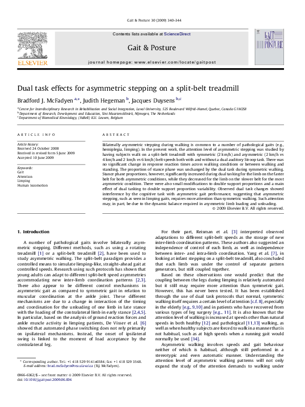 (PDF) Dual task effects for asymmetric stepping on a split-belt treadmill