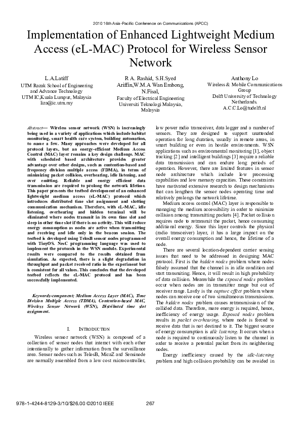 (PDF) Implementation of enhanced lightweight Medium Access (eL-MAC ...