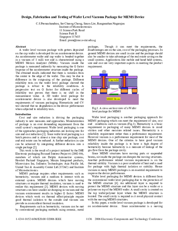 (PDF) Fabrication and Testing of a Wafer-Level Vacuum Package for MEMS ...
