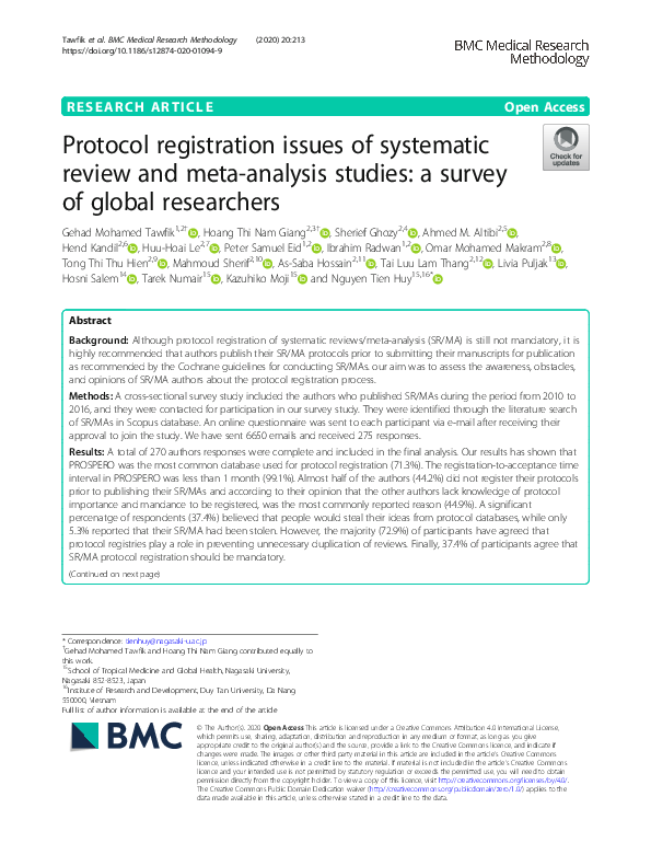 (PDF) Protocol registration issues of systematic review and meta-analysis studies: a survey of ...