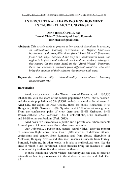 (PDF) Intercultural Learning Environment in “Aurel Vlaicu” University