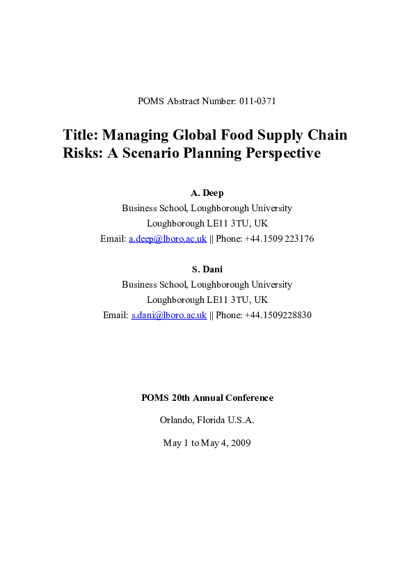 (PDF) Managing Global Food Supply Chain Risks: A Scenario Planning ...