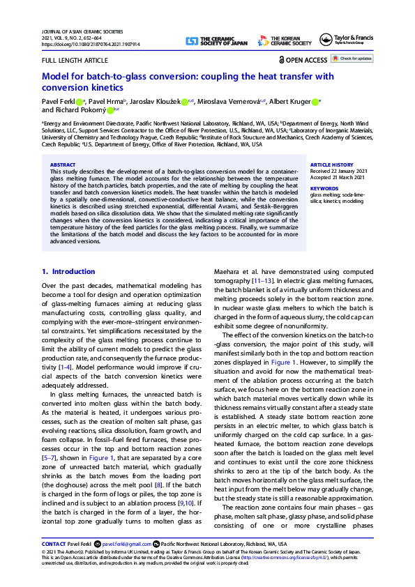 (PDF) Model for batch-to-glass conversion: coupling the heat transfer ...