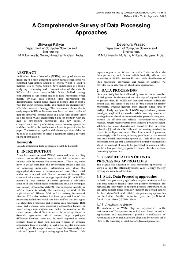 (PDF) A Comprehensive Survey of Data Processing Approaches