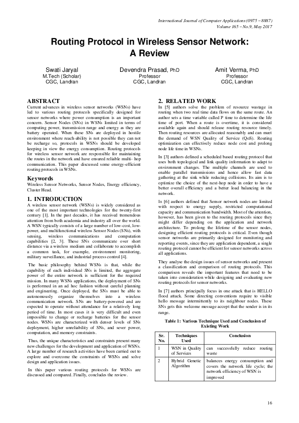 (PDF) Routing Protocol in Wireless Sensor Network: A Review